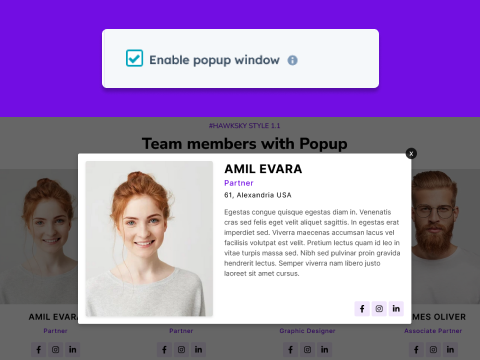 Team Members with Popup Module by GAN Creative